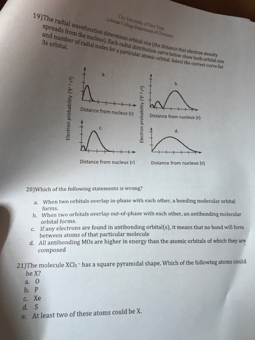Solved The radial Wavefunction determines orbital size (the | Chegg.com