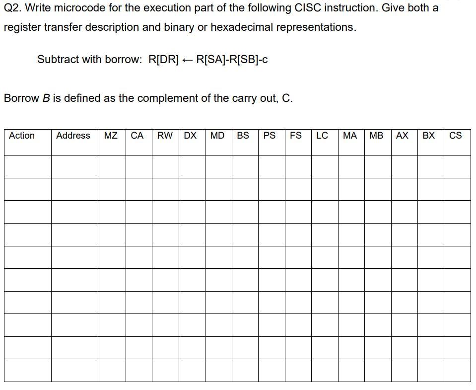 Q2. Write microcode for the execution part of the | Chegg.com