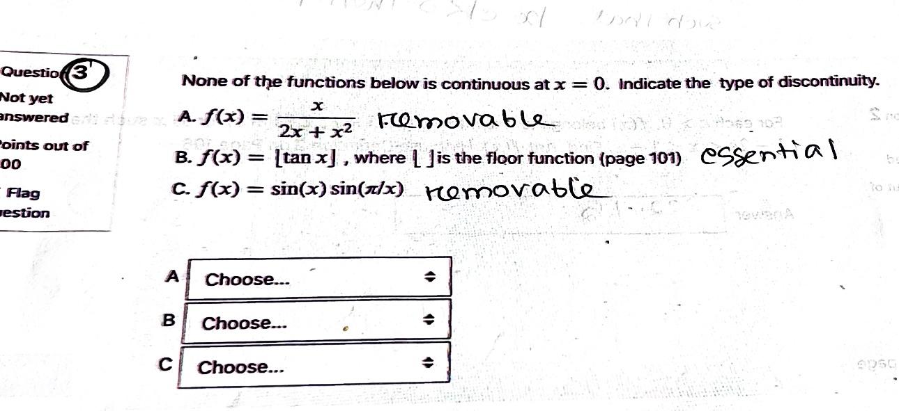Solved None of the functions below is continuous at x=0. | Chegg.com