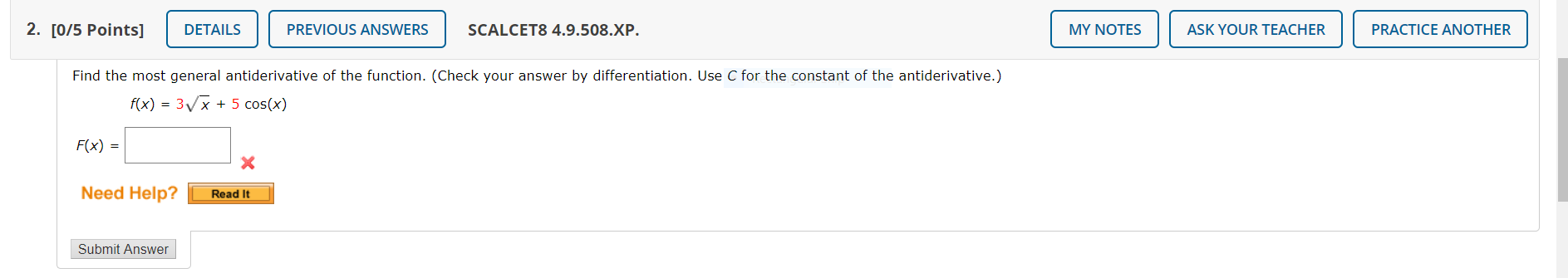 Solved 2. [0/5 Points] DETAILS PREVIOUS ANSWERS SCALCET8 | Chegg.com