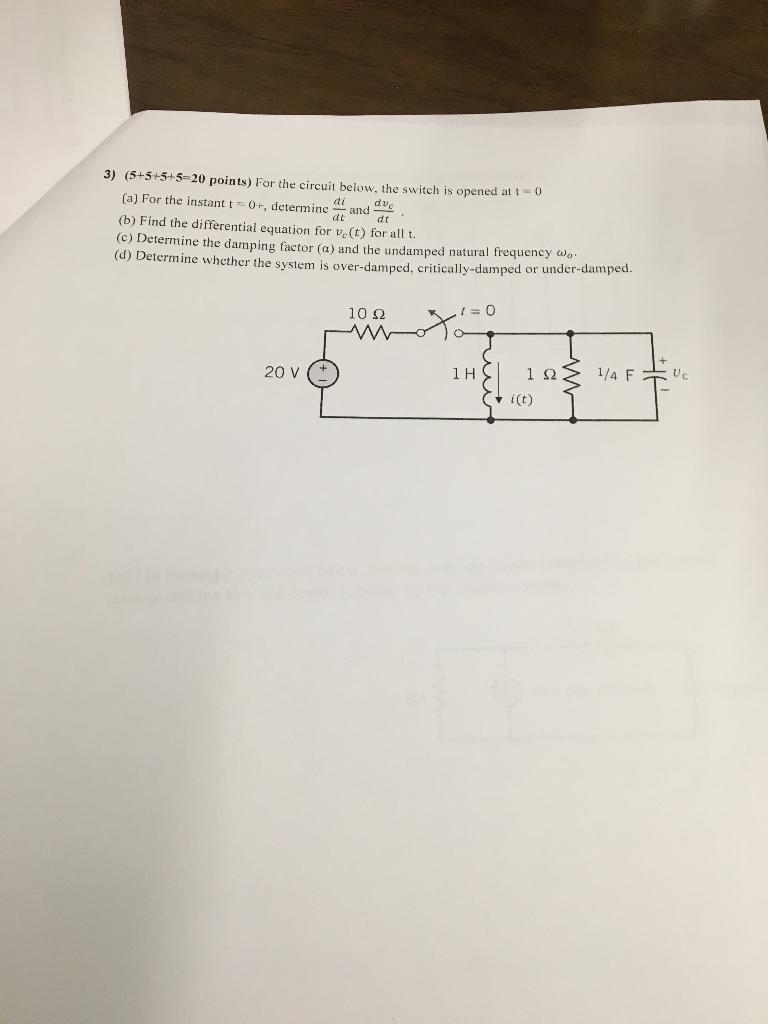 Solved (5+5+5+5=20 points) For the circuit below, the switch | Chegg.com