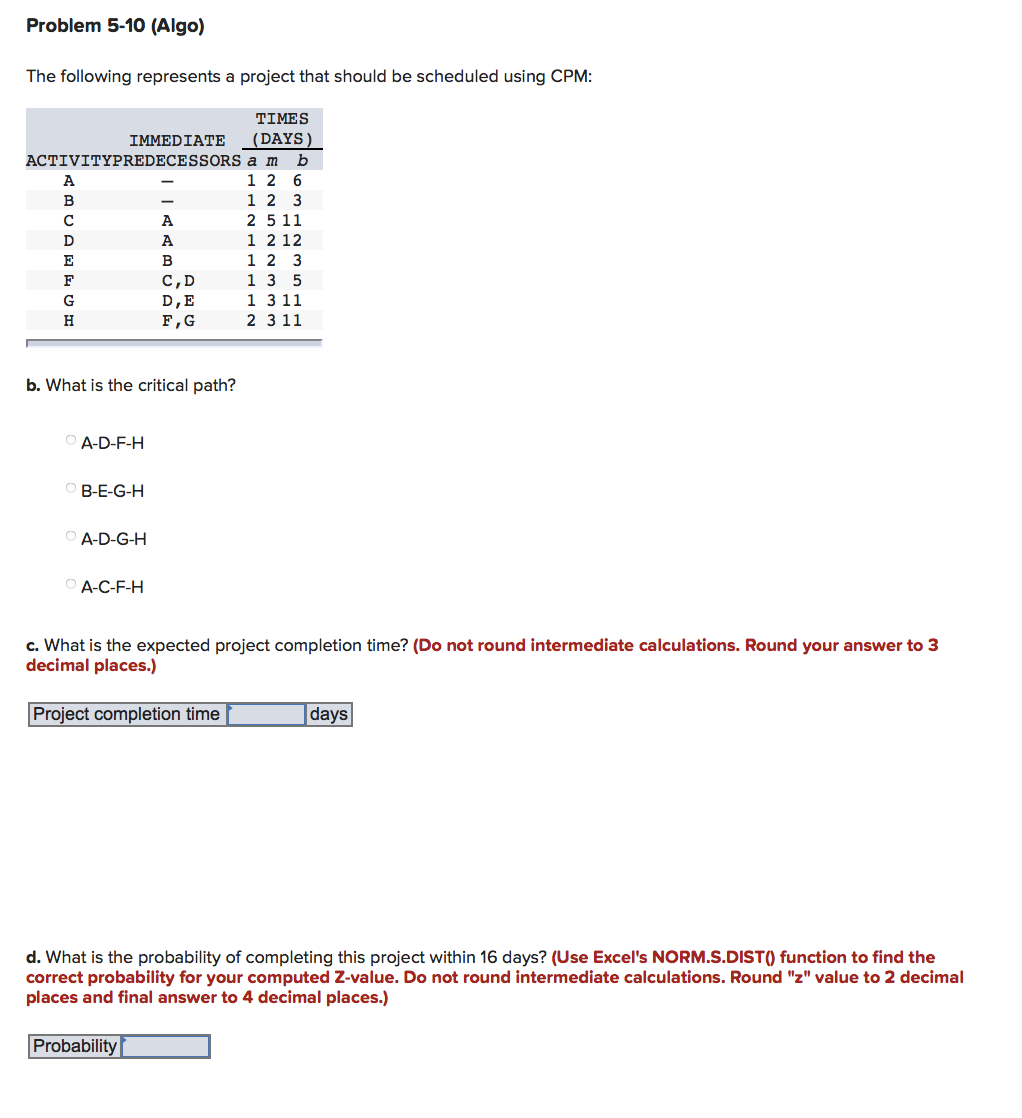 Solved Problem 5-10 (Algo) The following represents a | Chegg.com