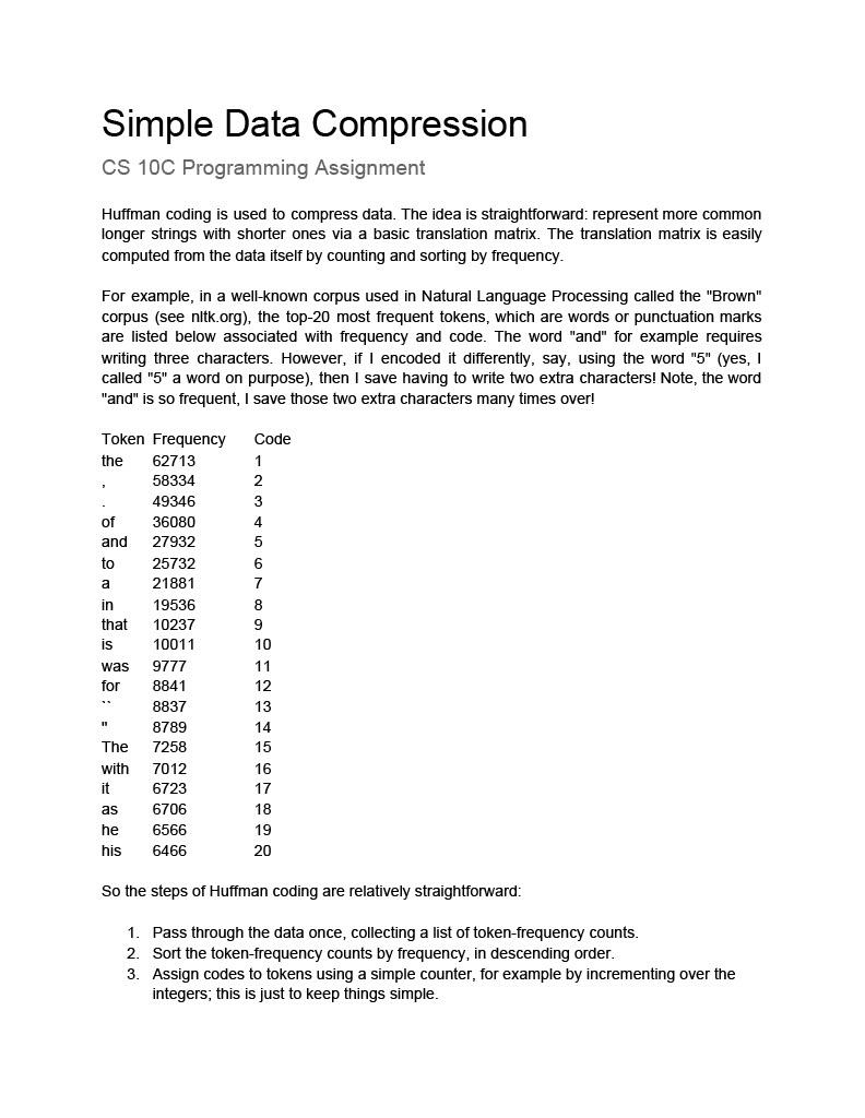 Solved Simple Data Compression CS 10C Programming Assignment | Chegg.com
