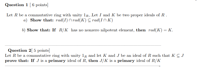 Solved Question 1 (6 points) Let R be a commutative ring | Chegg.com