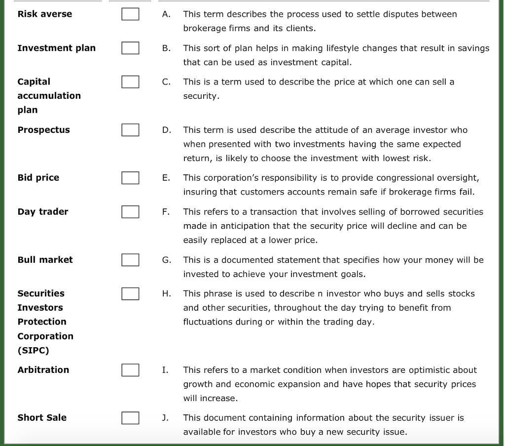 Solved Risk averse A. This term describes the process used | Chegg.com