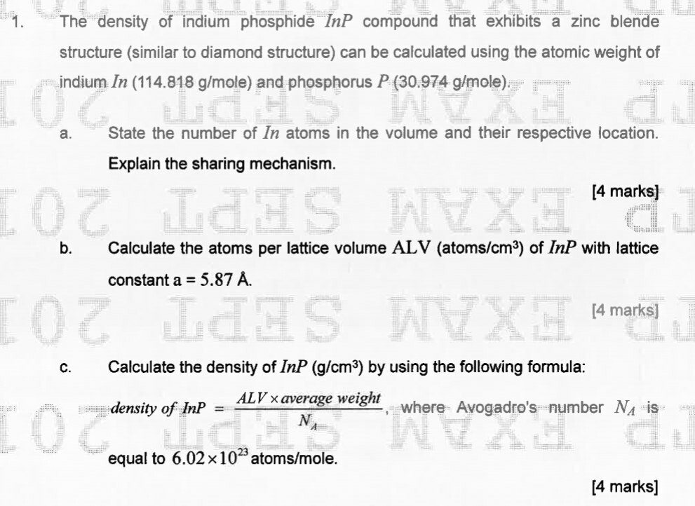 Solved 1. The density of indium phosphide InP compound that | Chegg.com