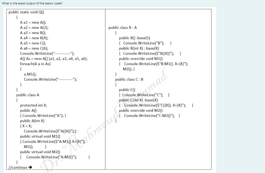 Solved What is the exact output of the below code? public | Chegg.com