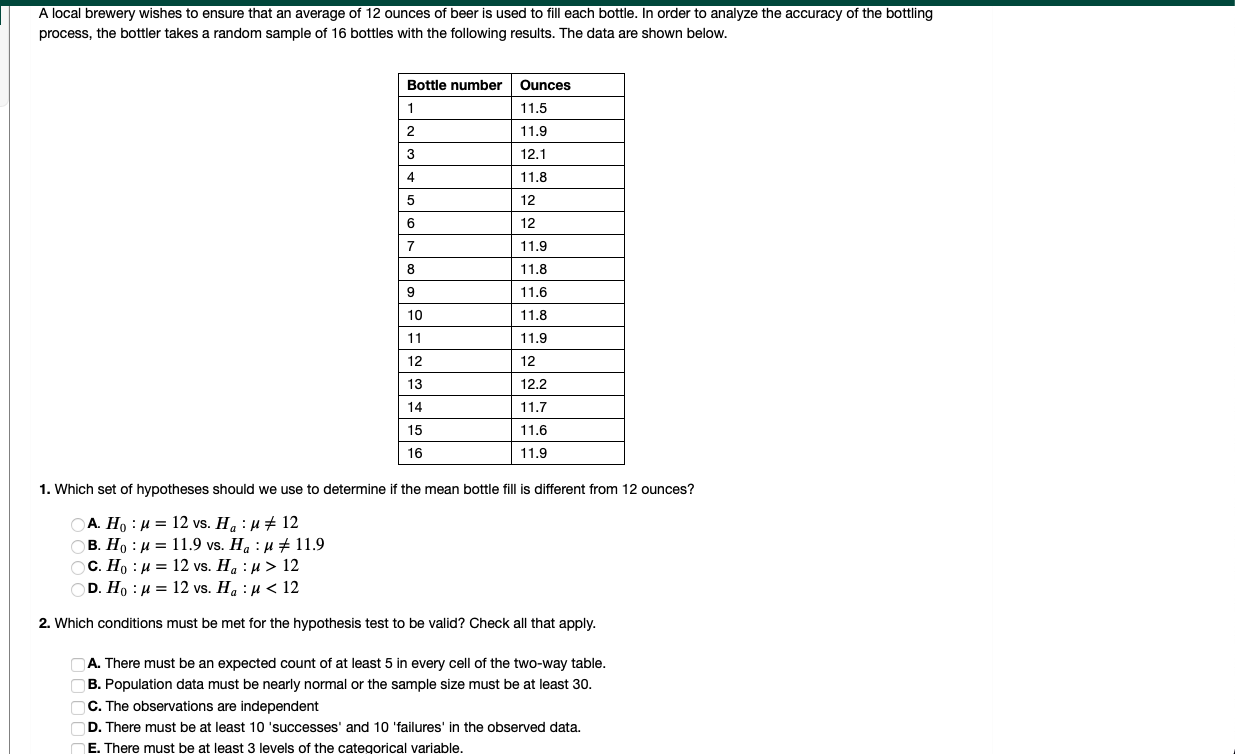 Solved A local brewery wishes to ensure that an average of | Chegg.com