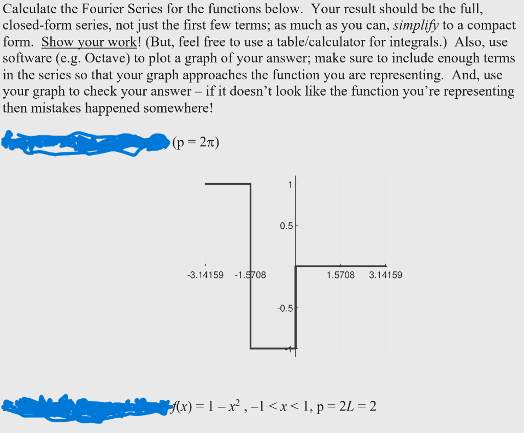 Solved Calculate the Fourier Series for the functions below. | Chegg.com