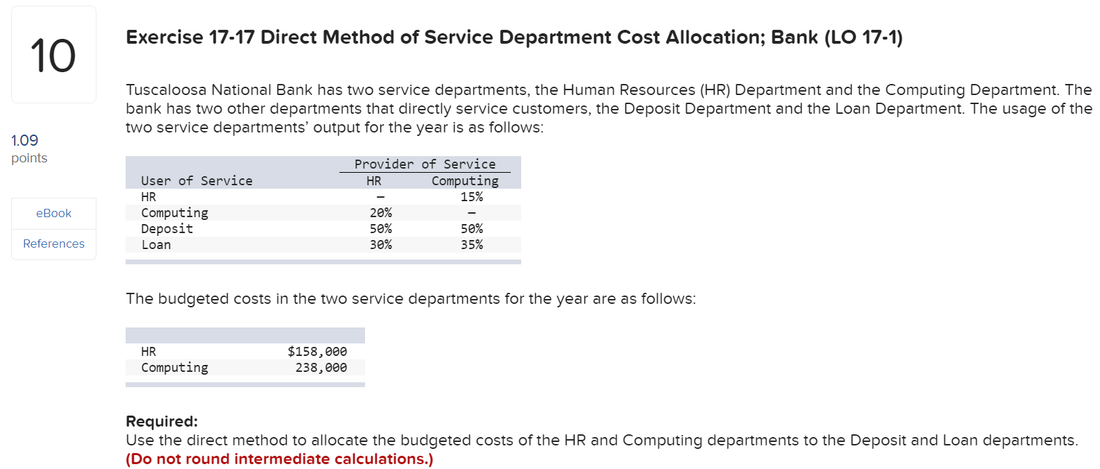 Solved Exercise 17-17 Direct Method of Service Department | Chegg.com