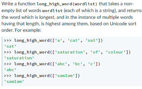 Solved Write a function long_high_word (wordlist) that takes | Chegg.com