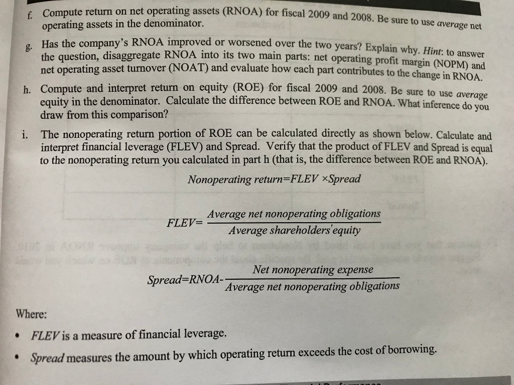 F. Compute return on net operating assets (RNOA) for | Chegg.com