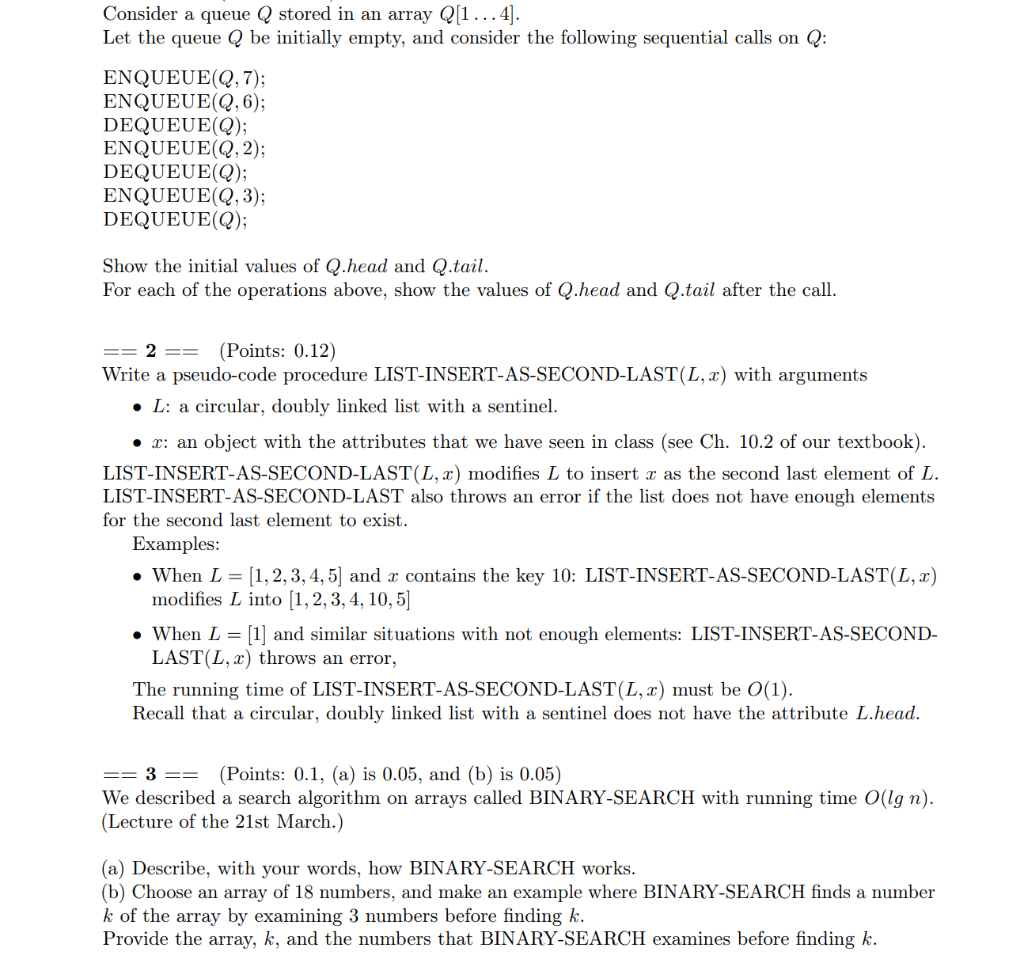 Consider A Queue Q Stored In An Array Q 14 Let The 