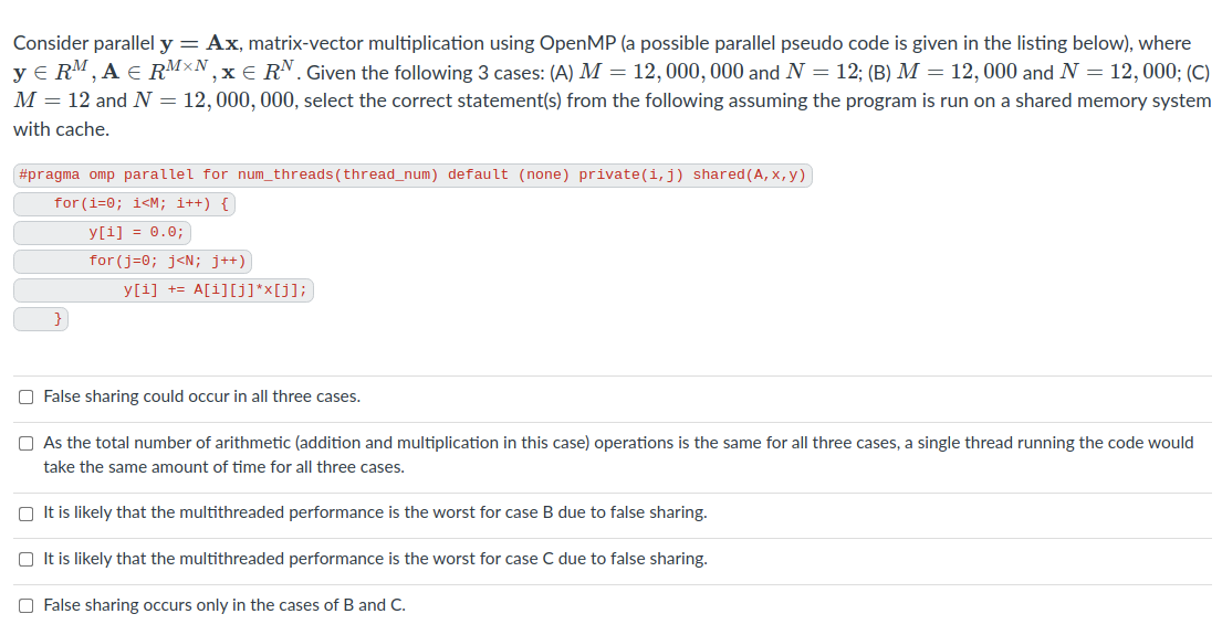 Solved Consider parallel y = Ax, matrix-vector | Chegg.com