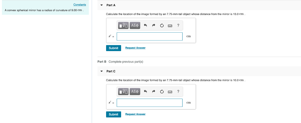 Solved Constants Part A A convex spherical mirror has a | Chegg.com