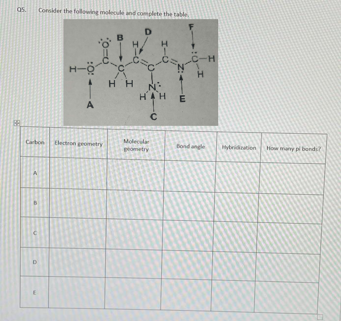 Solved Q5. Consider the following molecule and complete the | Chegg.com Solved Q5. Consider the following molecule and complete the | Chegg.com