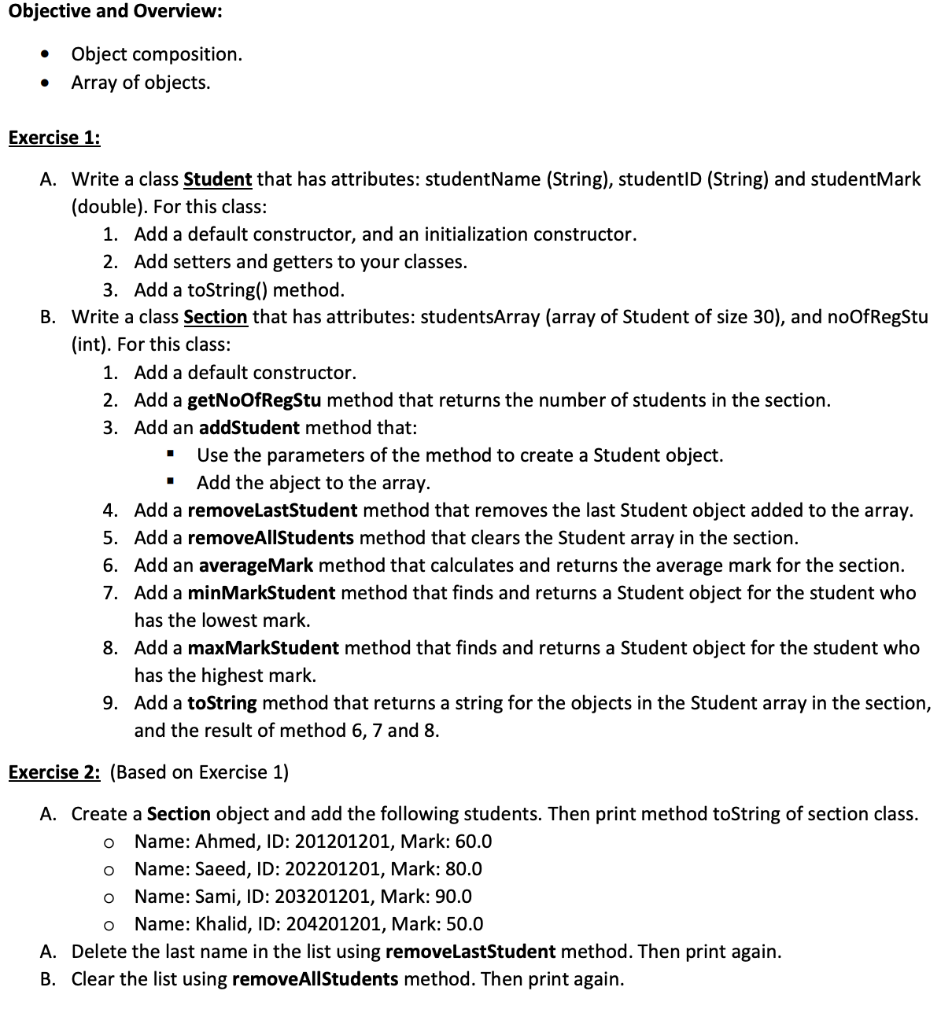 Solved Objective and Overview: . Object composition. Array | Chegg.com