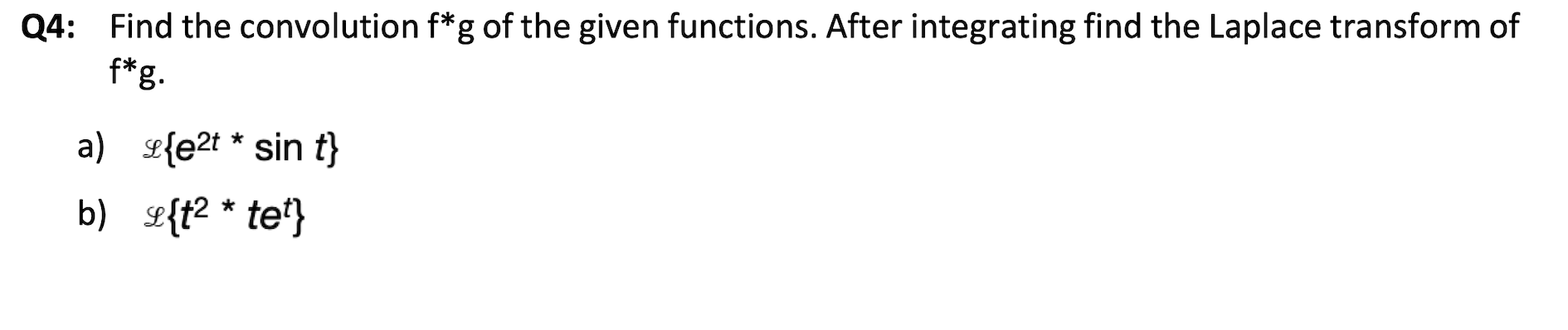 Solved Q4: Find the convolution f∗g of the given functions. | Chegg.com