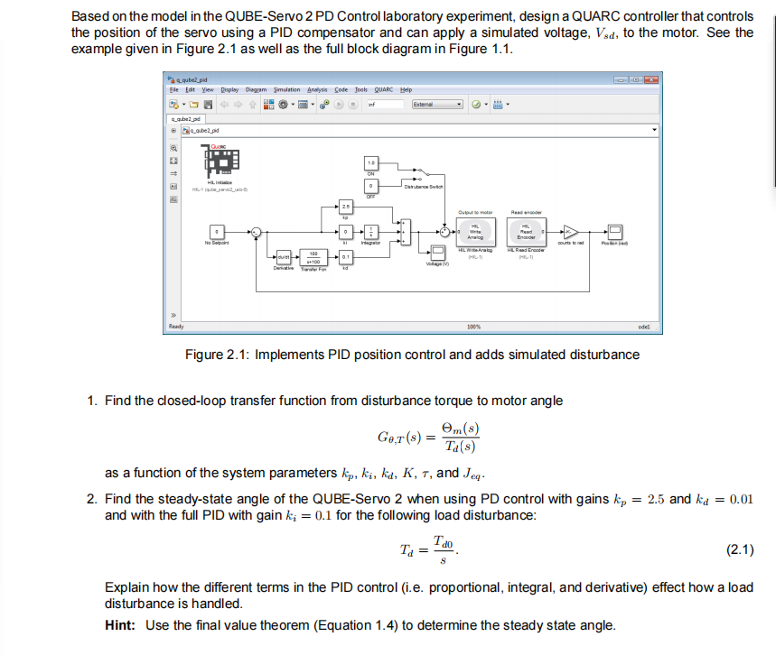 Solved Based on the model in the QUBE-Servo 2 PD Control | Chegg.com