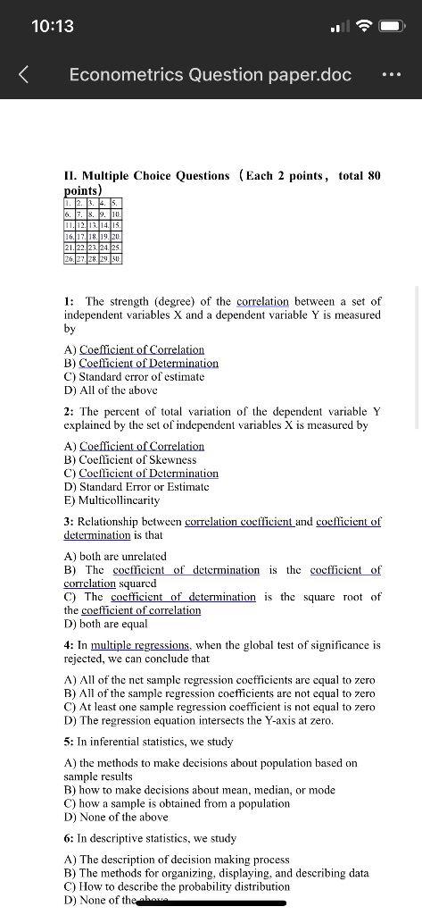 Solved 10:13 Econometrics Question paper.doc II. Multiple | Chegg.com
