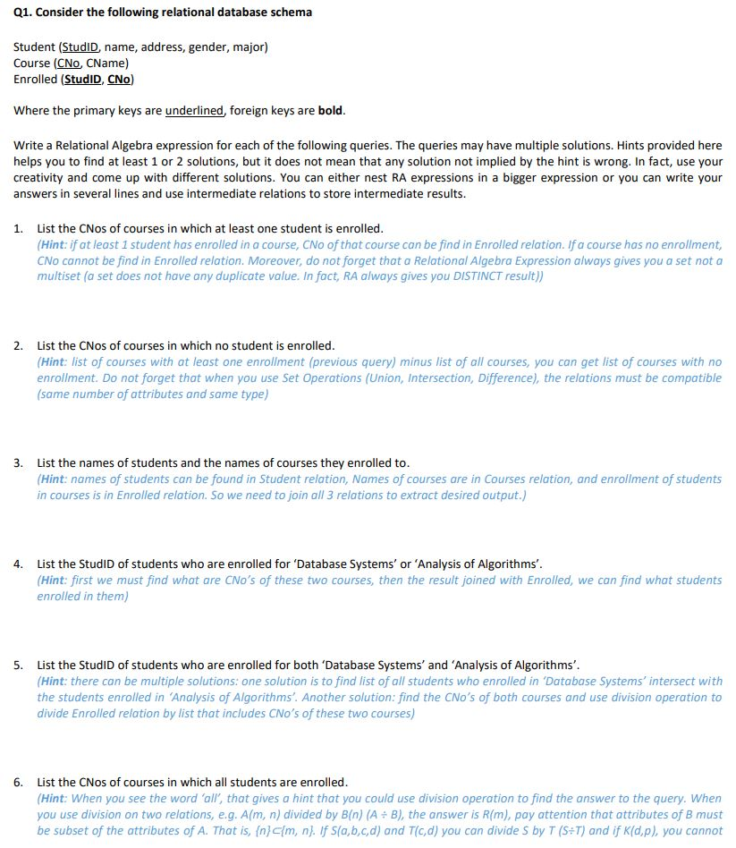Solved Relational Algebra - Database Systems If you can't do | Chegg.com