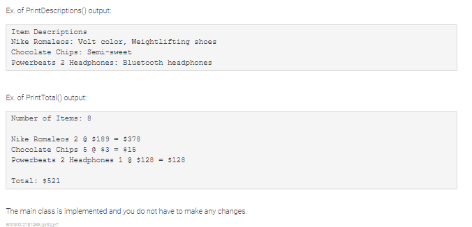 Solved 7.29 Lab 04: Online shopping cart (Part 1.5) This lab | Chegg.com