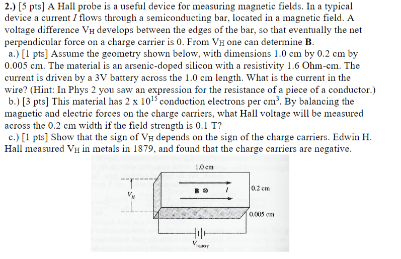 Solved 2.) [5 pts] A Hall probe is a useful device for | Chegg.com