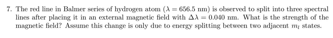 Solved 7. The red line in Balmer series of hydrogen atom (1 | Chegg.com