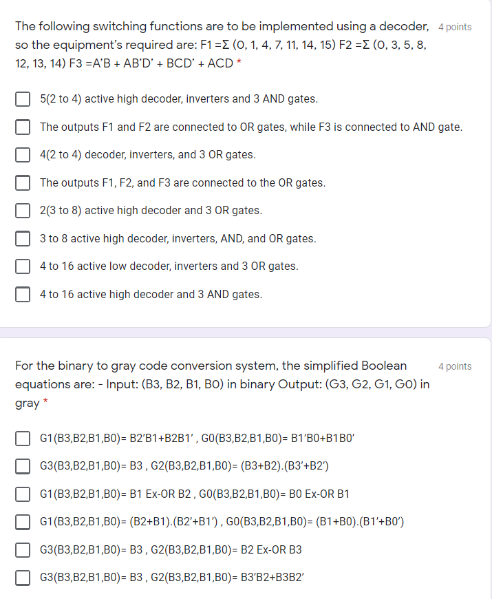 Solved The following switching functions are to be | Chegg.com