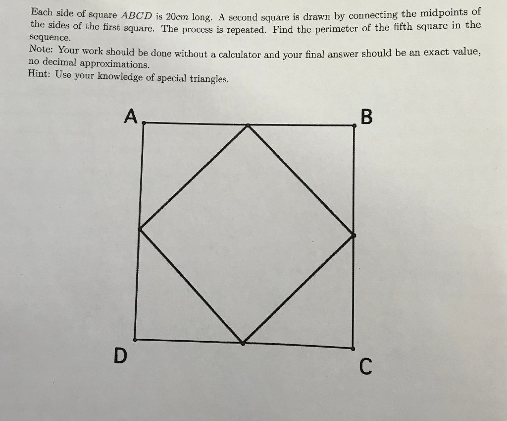 Solved Each side of square ABCD is 20cm long. A second | Chegg.com