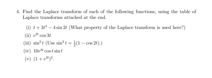 Solved 4. Find the Laplace transform of each of the | Chegg.com