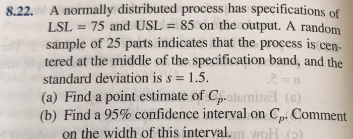 Solved A normally distributed process has specifications of | Chegg.com