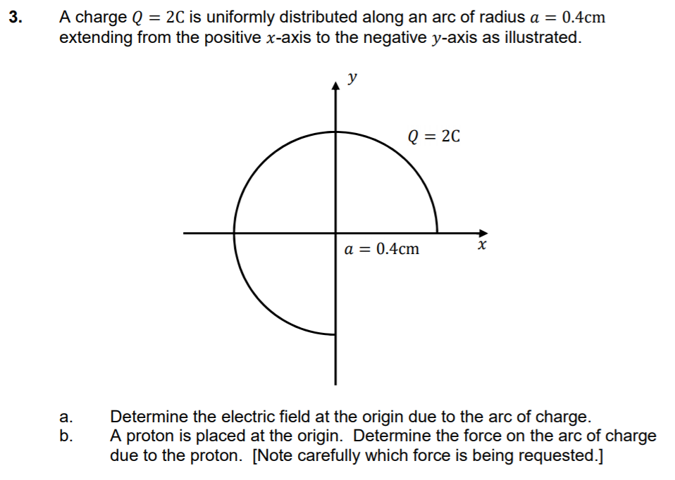 Solved 3 . A charge Q = 2C is uniformly distributed along an | Chegg.com
