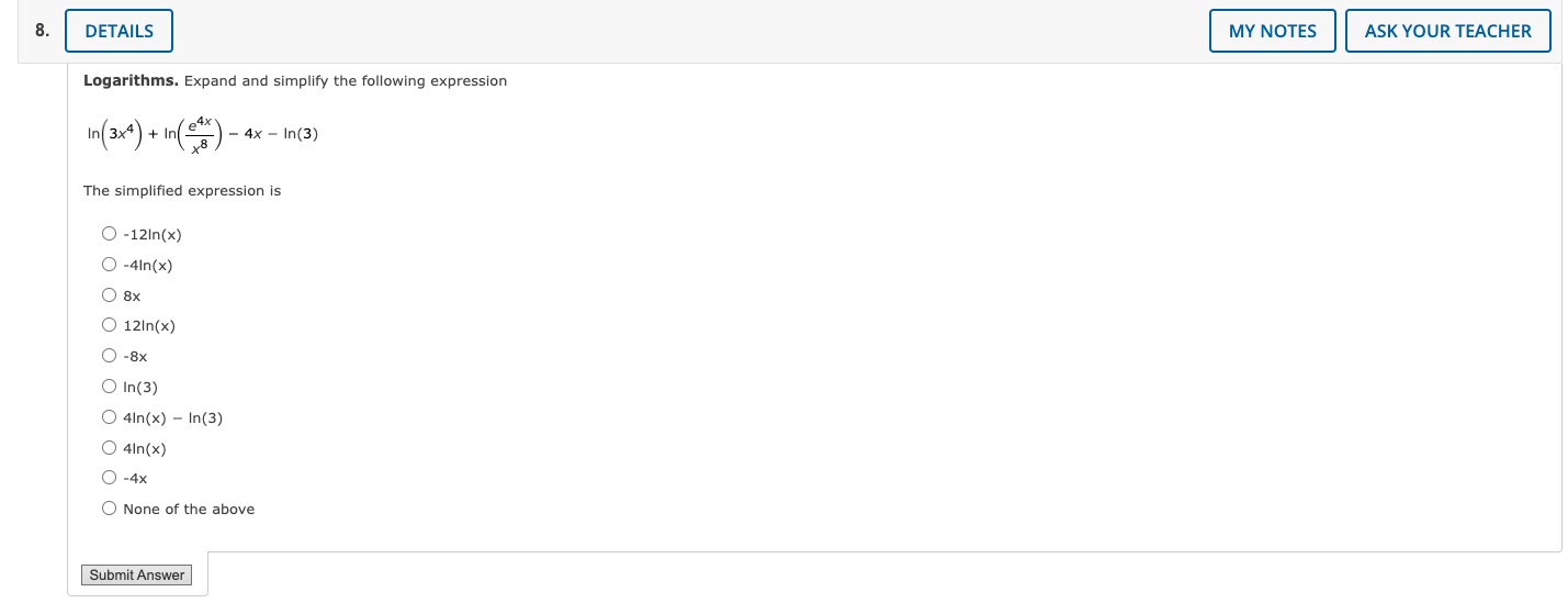 Solved Logarithms. Expand and simplify the following | Chegg.com