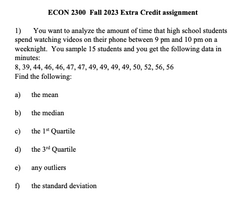 Solved ECON 2300 Fall 2023 Extra Credit assignment 1) You | Chegg.com
