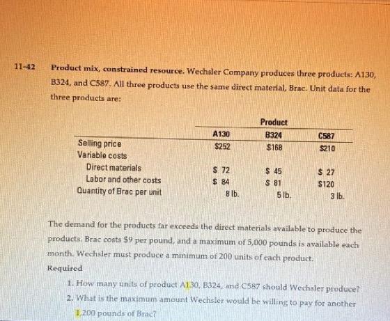 Solved 11-42 Product mix, constrained resource. Wechsler | Chegg.com
