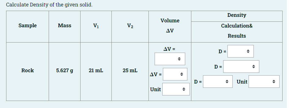 Solved Calculate Density of the given unknown liquid. Sample | Chegg.com