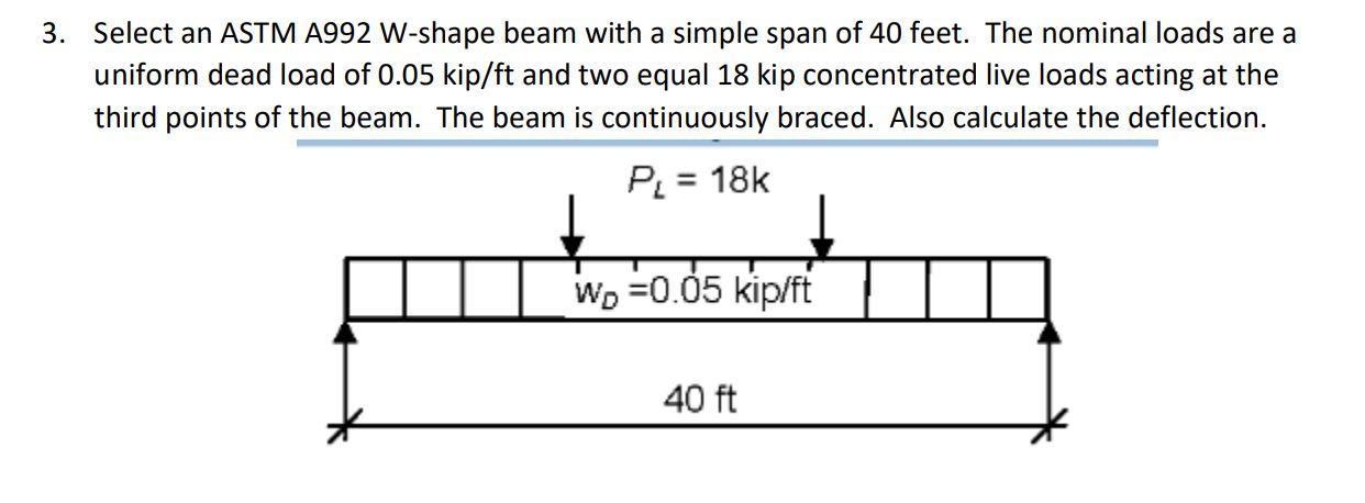 Solved 3. Select an ASTM A992 W-shape beam with a simple | Chegg.com