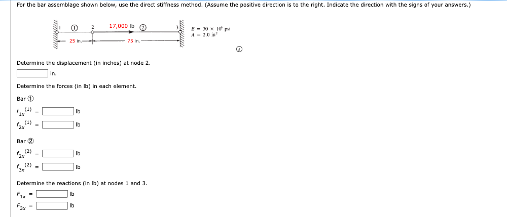 Solved Determine the displacement (in inches) at node 2 . | Chegg.com