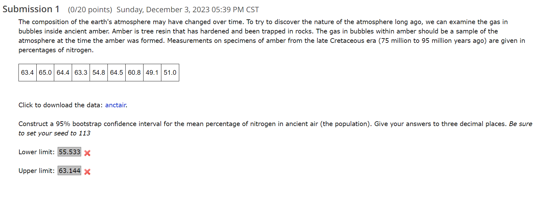 Solved Submission 1 (0/20 points) Sunday, December 3, 2023 | Chegg.com