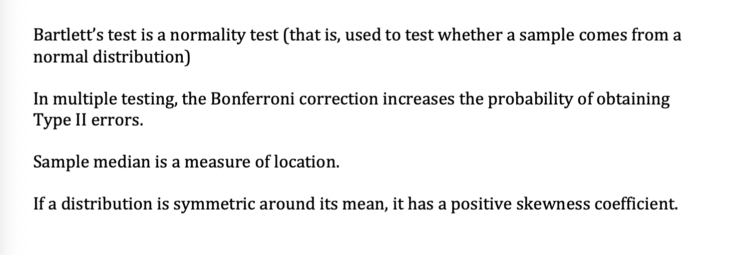 Solved Bartlett's test is a normality test (that is, used to | Chegg.com
