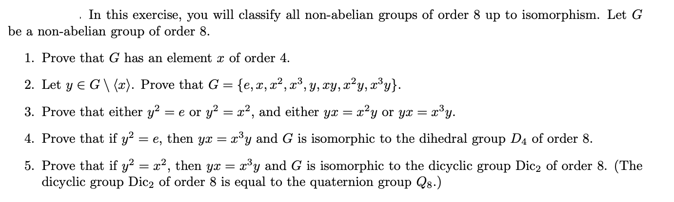 Solved In this exercise, you will classify all non-abelian | Chegg.com