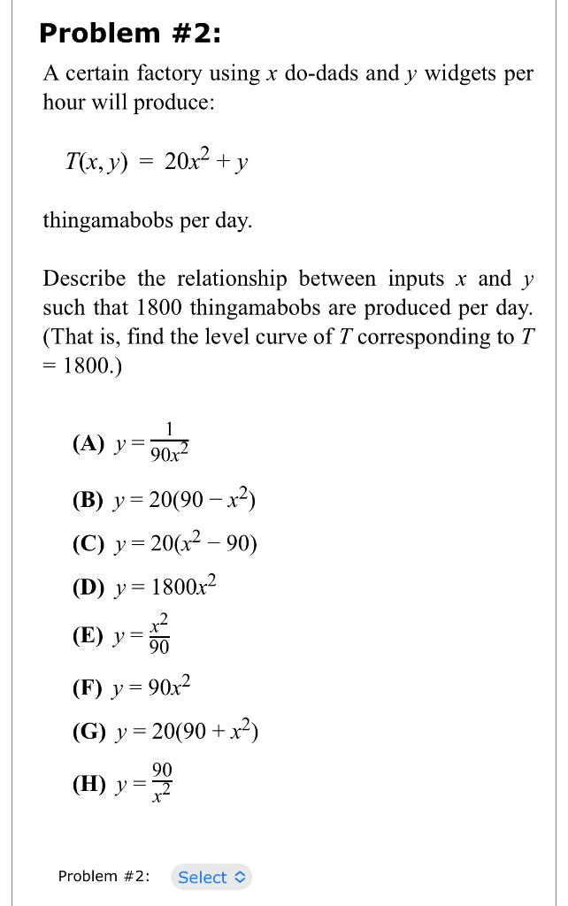 Solved Problem \#2: A certain factory using x do-dads and y | Chegg.com