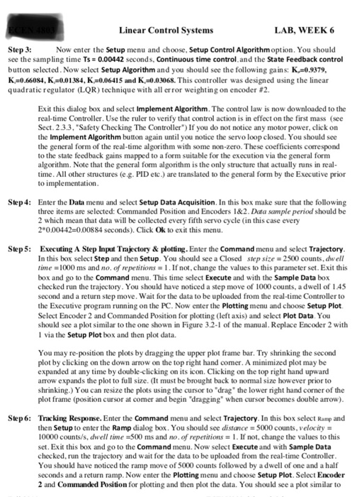 Solved Linear Control Systems Lab | Chegg.com