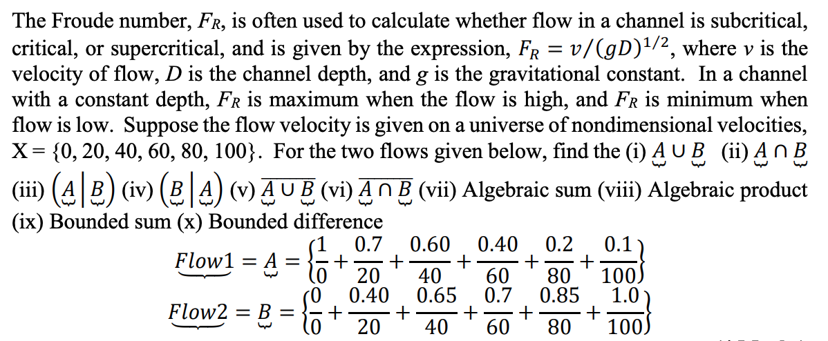 Solved The Froude number, Fr, is often used to calculate | Chegg.com