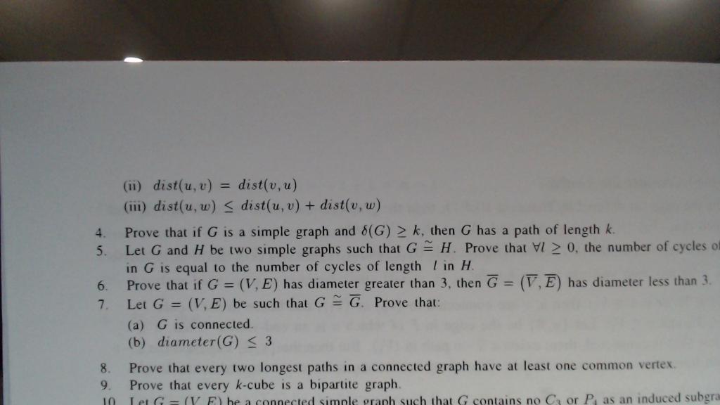 Solved 4. 5. (ii) dist(u, v) = dist(v, u) (ii) dist(u, w) Solved 4. 5. (ii) dist(u, v) = dist(v, u) (ii) dist(u, w)
