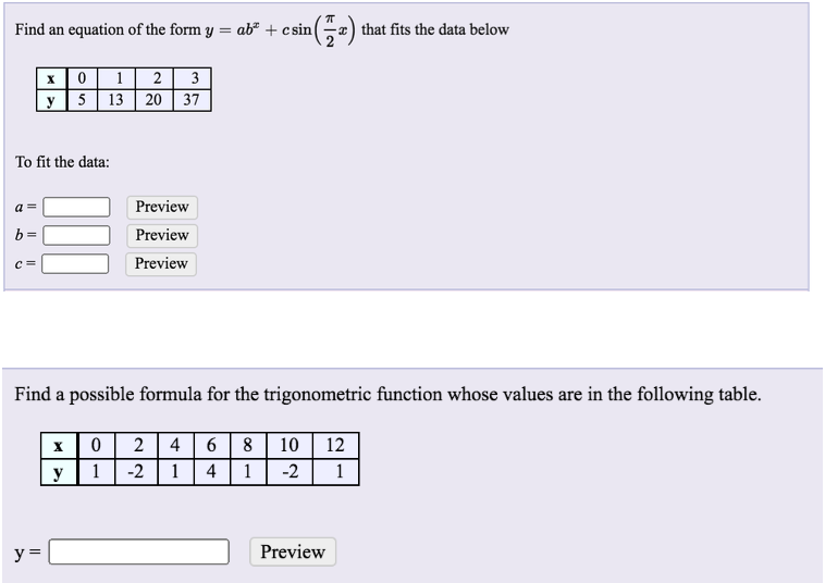 Solved 7T Find an equation of the form y = ab" + csin (+) | Chegg.com