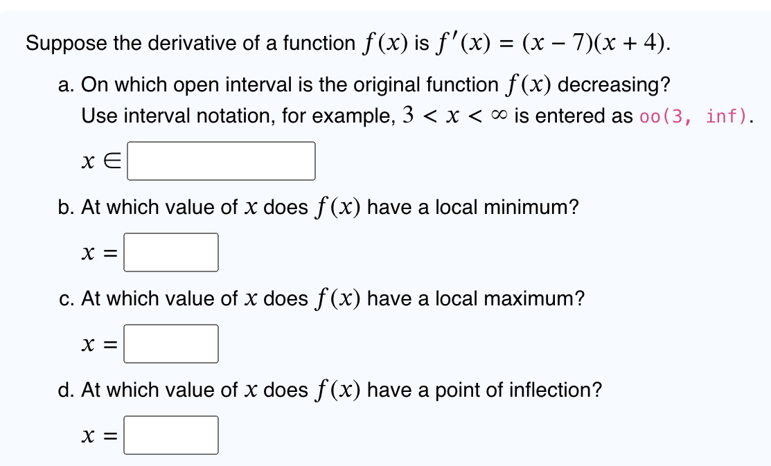 Solved Suppose The Derivative Of A Function F X ﻿is