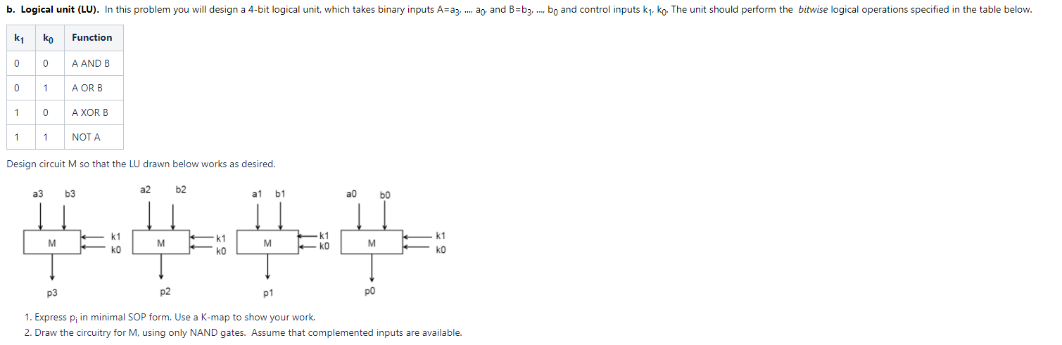 Solved B Logical Unit Lu In This Problem You Will Design 