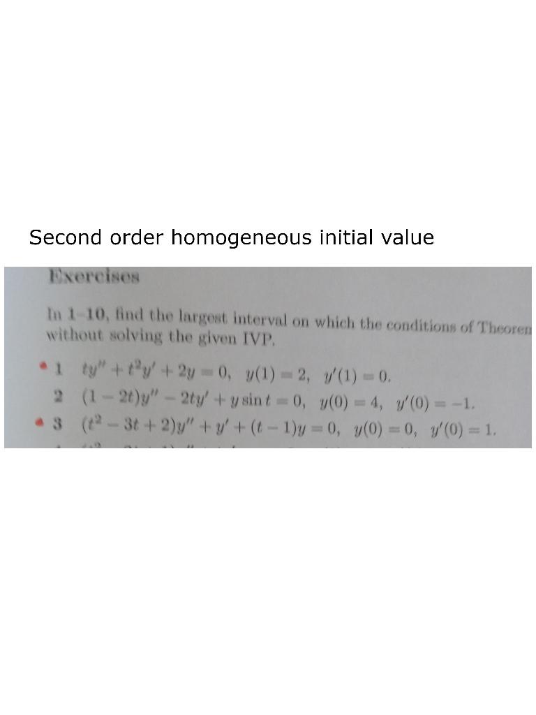 Solved Second order homogeneous initial value Exercises In 1 | Chegg.com